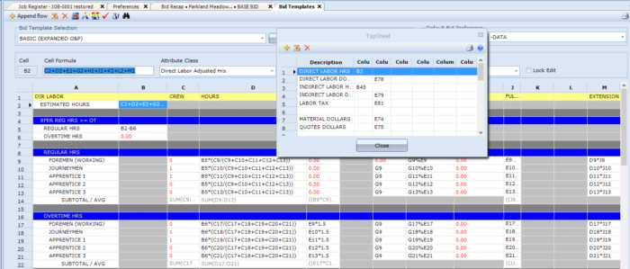 Customize an Individual Bid Top Sheet | Conest Software Systems